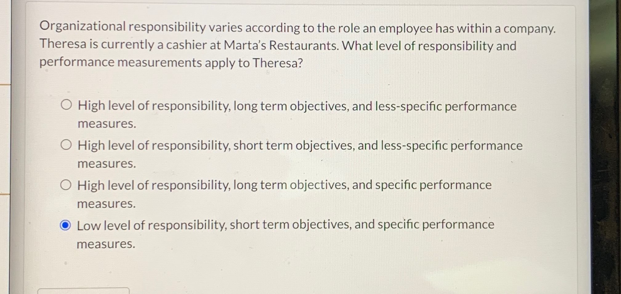 Solved Organizational responsibility varies according to the | Chegg.com