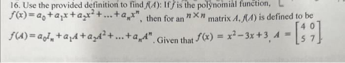 Solved 16. Use the provided definition to find f(A) : If f | Chegg.com