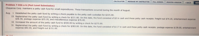 Solved CALCULATOR MESSAGE HY INSTRUCTOR FULL SCREEN PRINTER | Chegg.com