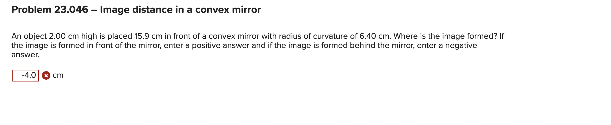 Solved Problem 23.046 - ﻿Image distance in a convex mirror | Chegg.com