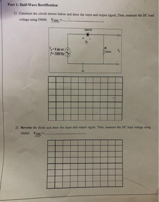 Solved Part 1: Half-Wave Rectification 1) Construct the | Chegg.com