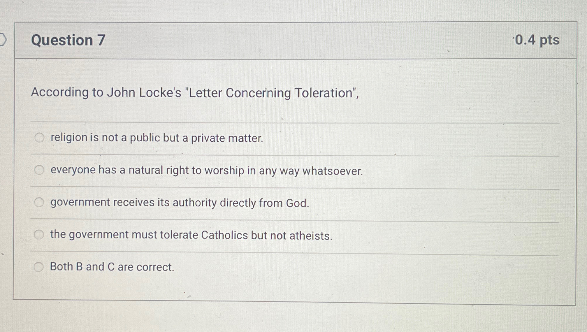 Solved Question 70.4ptsAccording to John Locke's "Letter | Chegg.com
