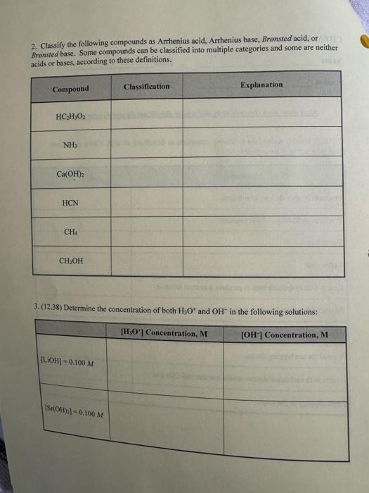 Solved 2. Classify the following compounds as Arrhenius | Chegg.com