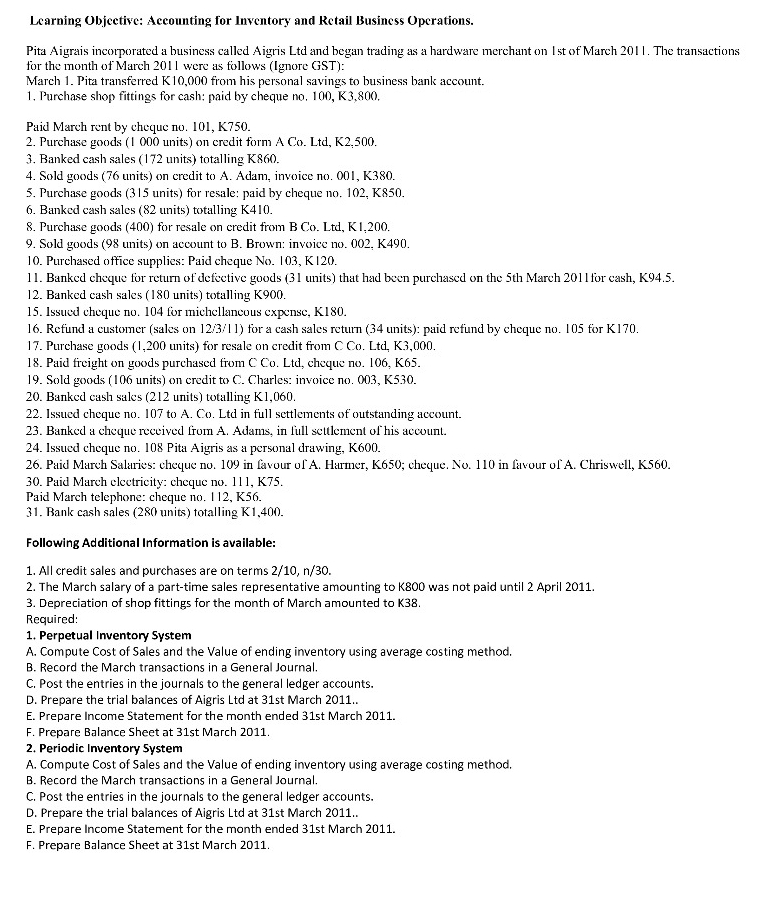 Solved Learning Objective: Accounting for Inventory and | Chegg.com