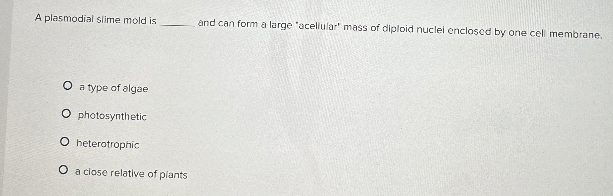 Solved A plasmodial slime mold is q, ﻿and can form a large | Chegg.com