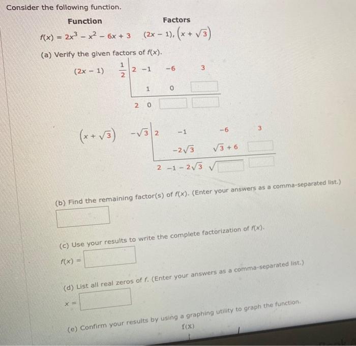 Solved Consider the following function. Function Factors | Chegg.com