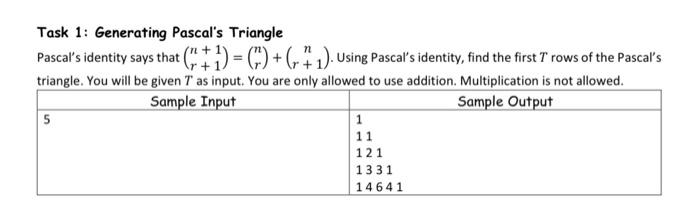 Solved Task 1 Generating Pascal S Triangle Pascal S