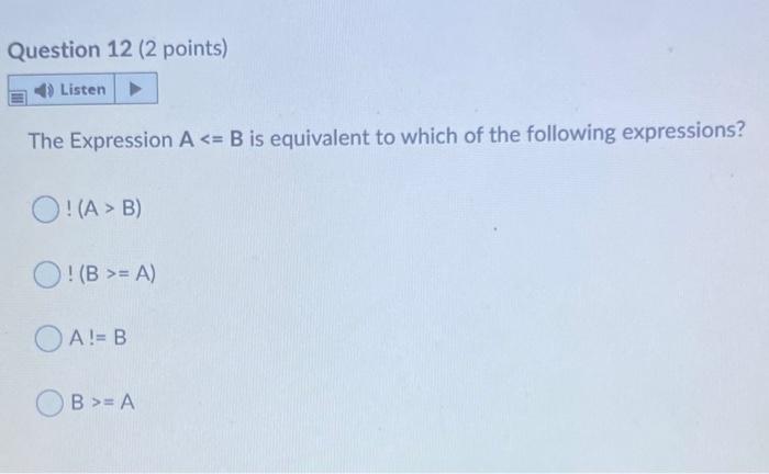 Solved Question 12 (2 points) Listen The Expression A