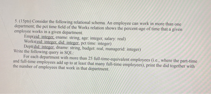 Solved (15pts) Consider the following relational schema. An | Chegg.com