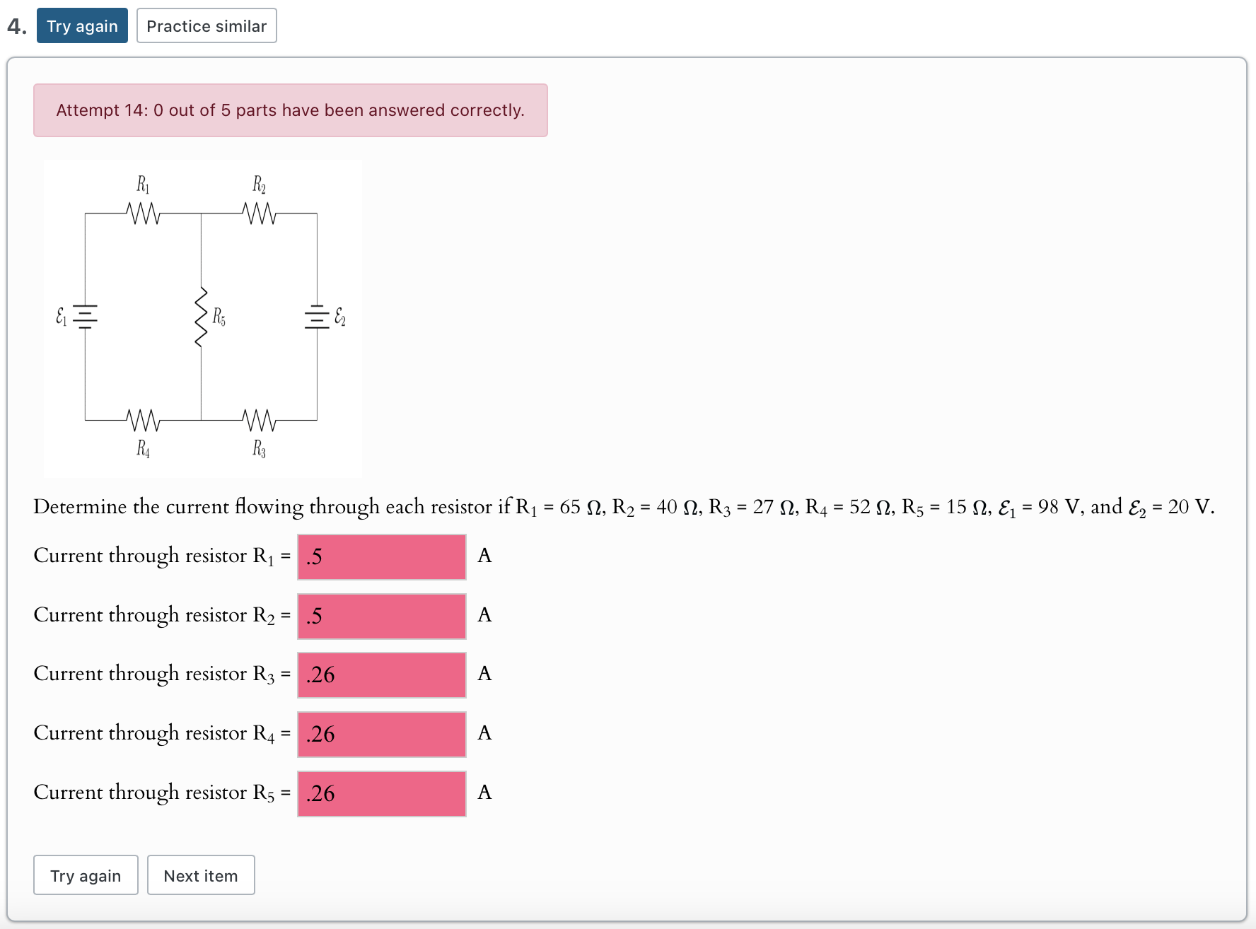 Solved Determine The Current Flowing Through Each Resistor