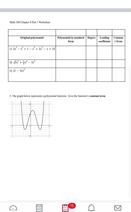 Solved Math 108 Chapter 8 Part I Worksheet Original | Chegg.com