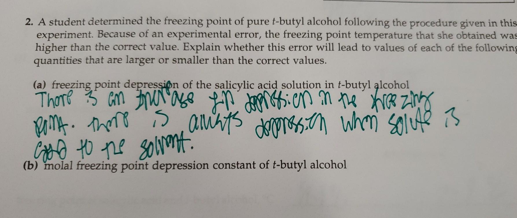 Solved 2. A student determined the freezing point of pure | Chegg.com