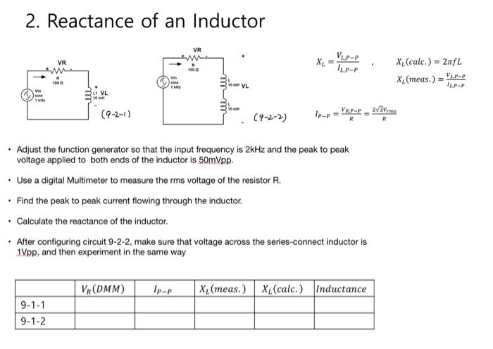 Solved 2. Reactance of an Inductor XL=IL,P−PVL,P−P,XL( calc. | Chegg.com