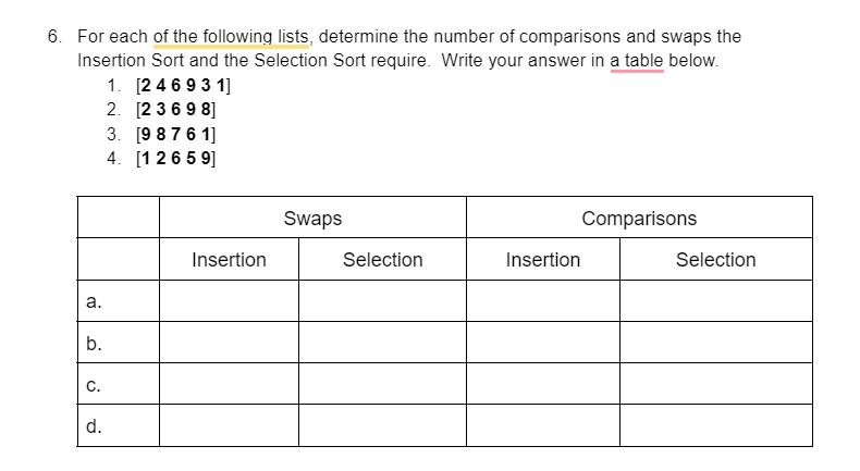 Solved For each of the following lists, determine the number | Chegg.com