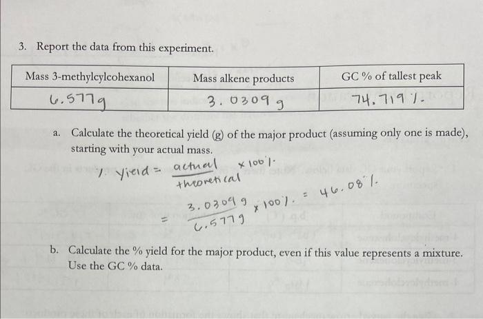 Solved 3. Report the data from this experiment. a. Calculate | Chegg.com