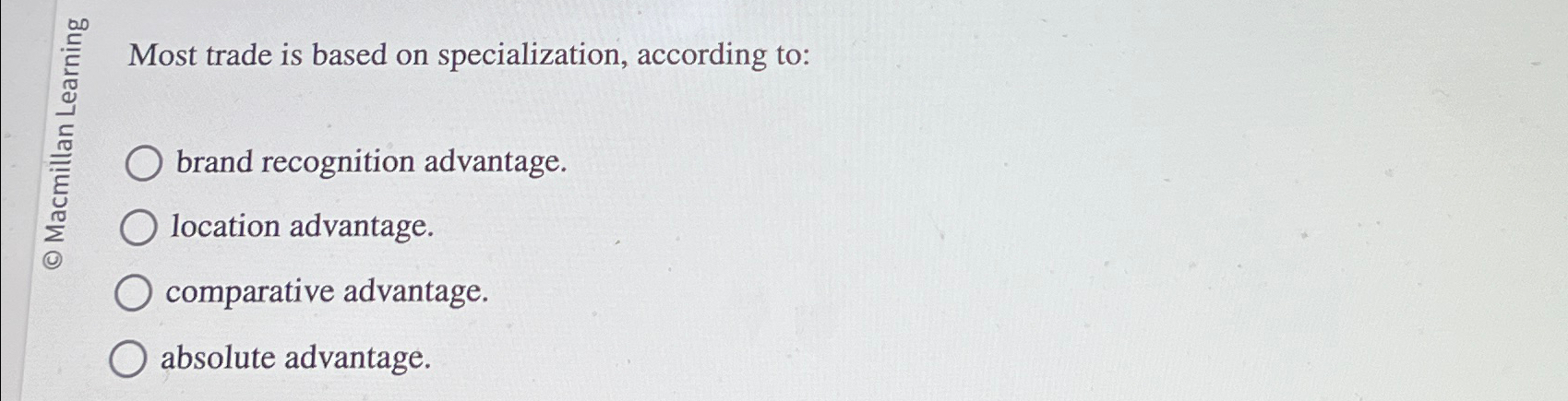 Solved Most trade is based on specialization, according | Chegg.com