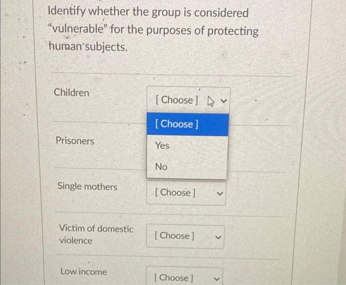 Solved Identify whether the group is considered "vulnerable" | Chegg.com