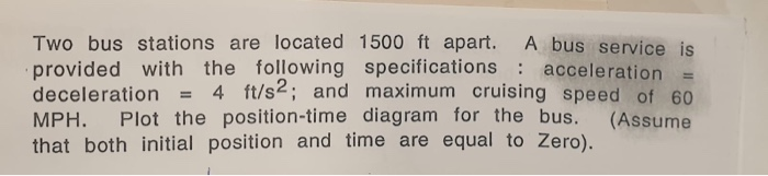 Solved Two bus stations are located 1500 ft apart. A bus | Chegg.com