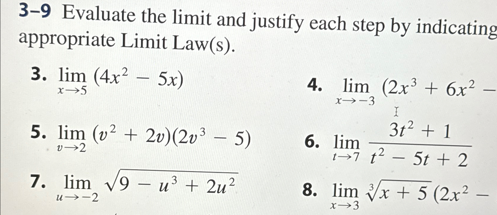 Solved 3-9 ﻿Evaluate the limit and justify each step by | Chegg.com