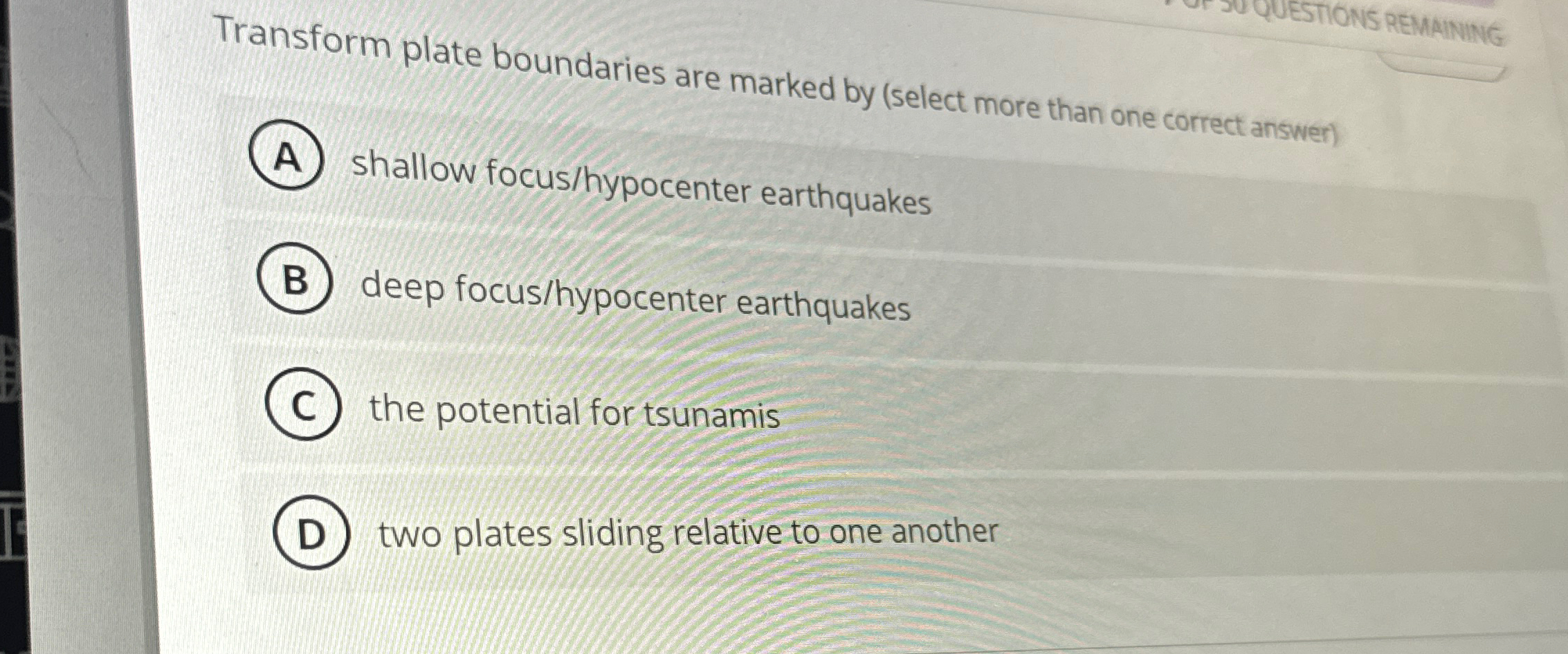 Solved Transform plate boundaries are marked by (select more | Chegg.com