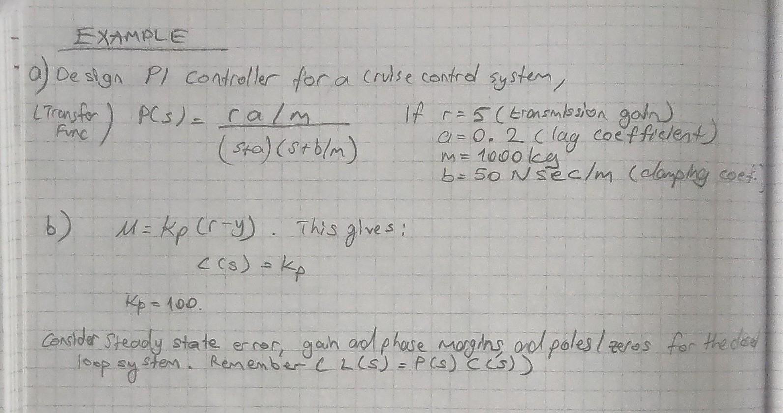 - a) Design PI controller for a crulse contrd system, | Chegg.com