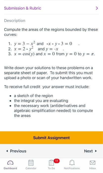 Solved Submission & Rubric Description Compute the areas of | Chegg.com
