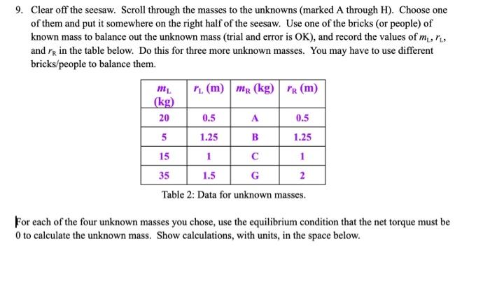 Solved 9. Clear off the seesaw. Scroll through the masses to | Chegg.com