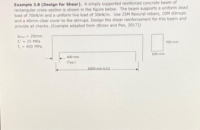 Solved Example 3.8 (Design for Shear). A simply supported | Chegg.com