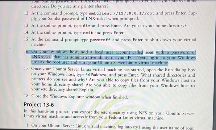 Solved 12. At the command prompt, type smbclient | Chegg.com