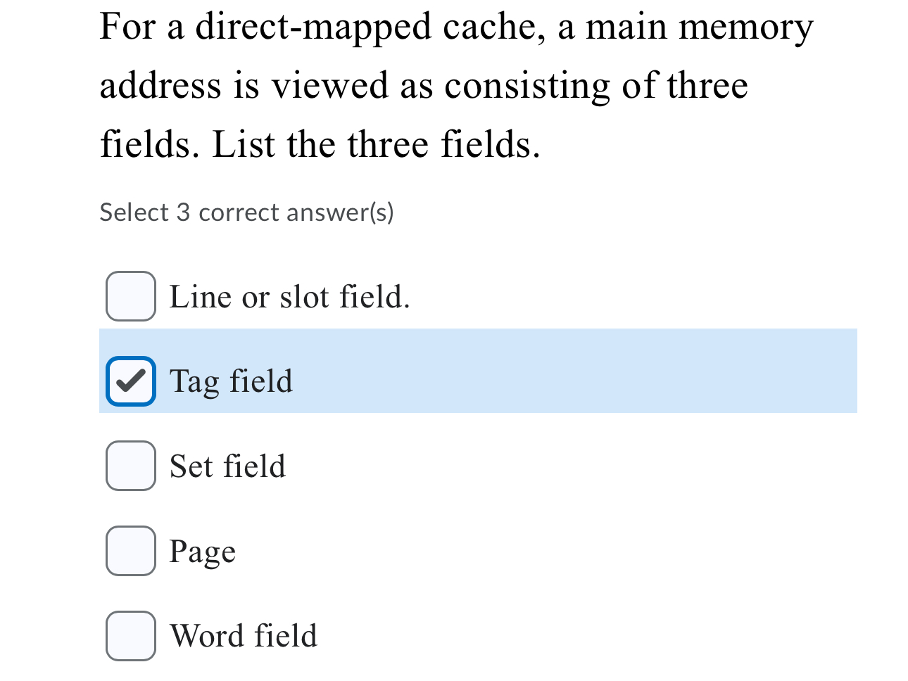 Solved For a direct-mapped cache, a main memory address is | Chegg.com