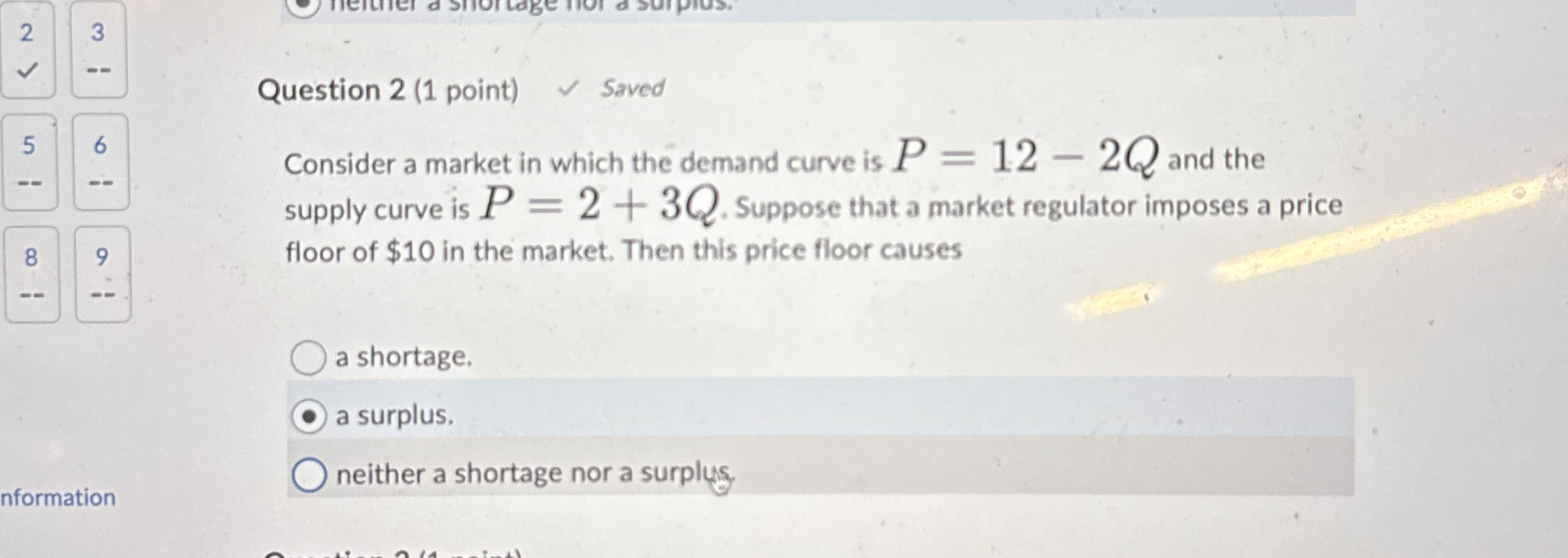 High Quality SOLUTION 235Question 2 (1 ﻿point) ﻿SavedConsider a market in | Chegg.com
