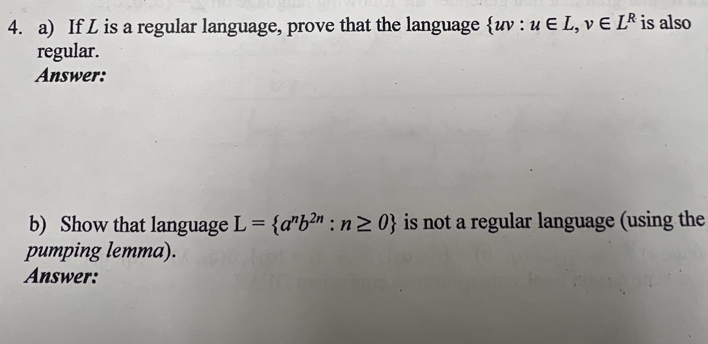 Solved a) ﻿If L ﻿is a regular language, prove that the | Chegg.com
