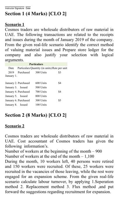 Solved Instructor Signature Date Section 1 (4 Marks) (CLO 2] | Chegg.com