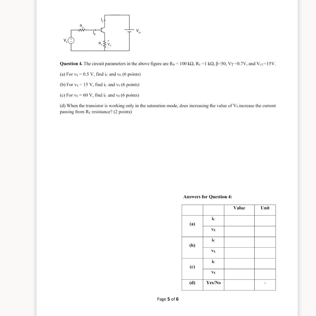 Solved Question 4. The circuit parameters in the above | Chegg.com