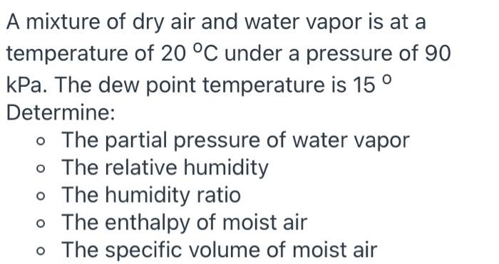 Solved A mixture of dry air and water vapor is at a | Chegg.com