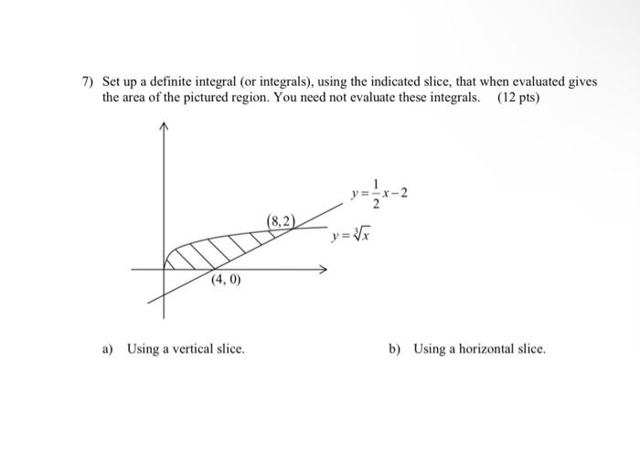 Solved 7) Set up a definite integral (or integrals), using | Chegg.com