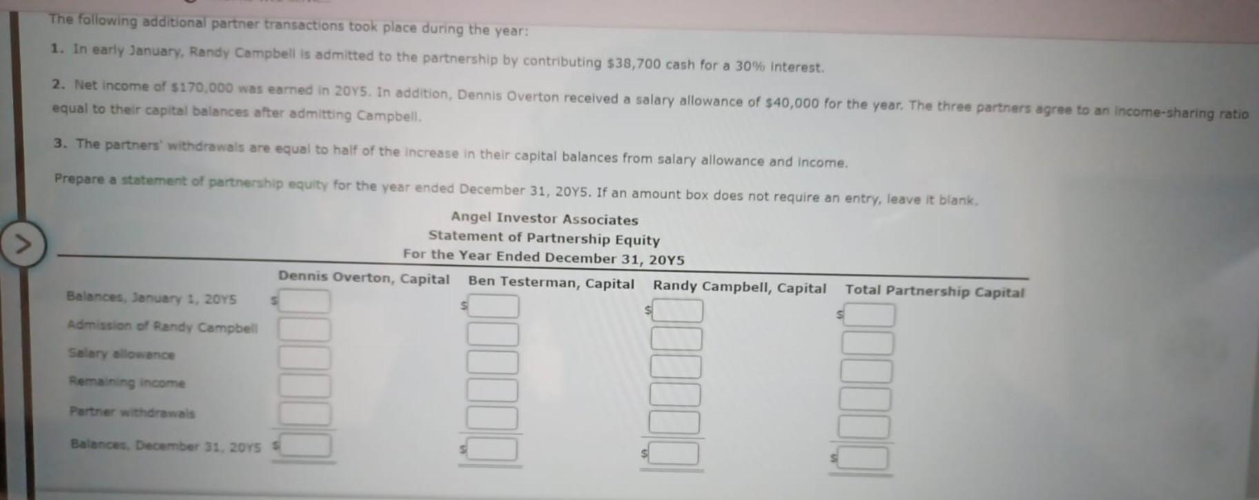 Solved Partner bonuses, statement of partnership equity. The | Chegg.com