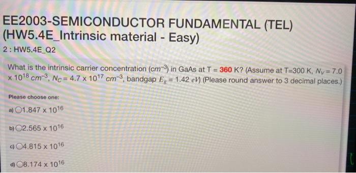EE2003-SEMICONDUCTOR FUNDAMENTAL (TEL) | Chegg.com