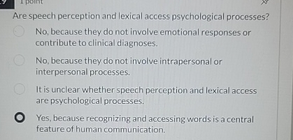 Solved Are speech perception and lexical access | Chegg.com