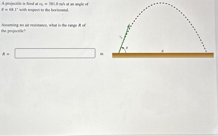 Solved A projectile is fired at v0=381.0 m/s at an angle of | Chegg.com