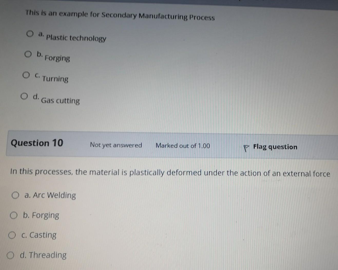 Solved This is an example for Secondary Manufacturing | Chegg.com