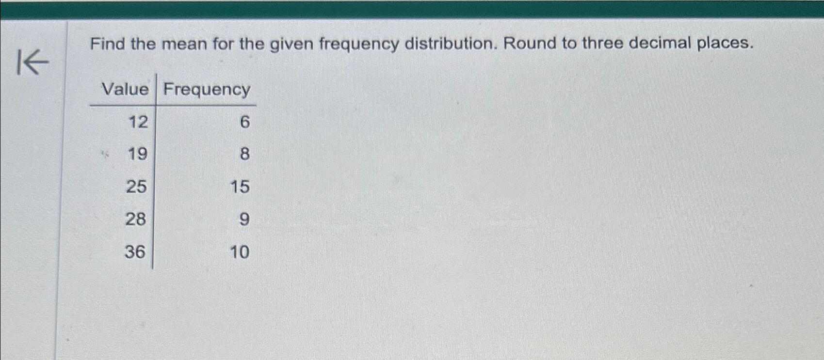 Solved Find the mean for the given frequency distribution. | Chegg.com