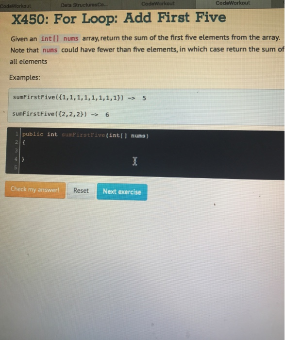 Solved CodeWorkout Data Structuresco... CodeWorkout | Chegg.com