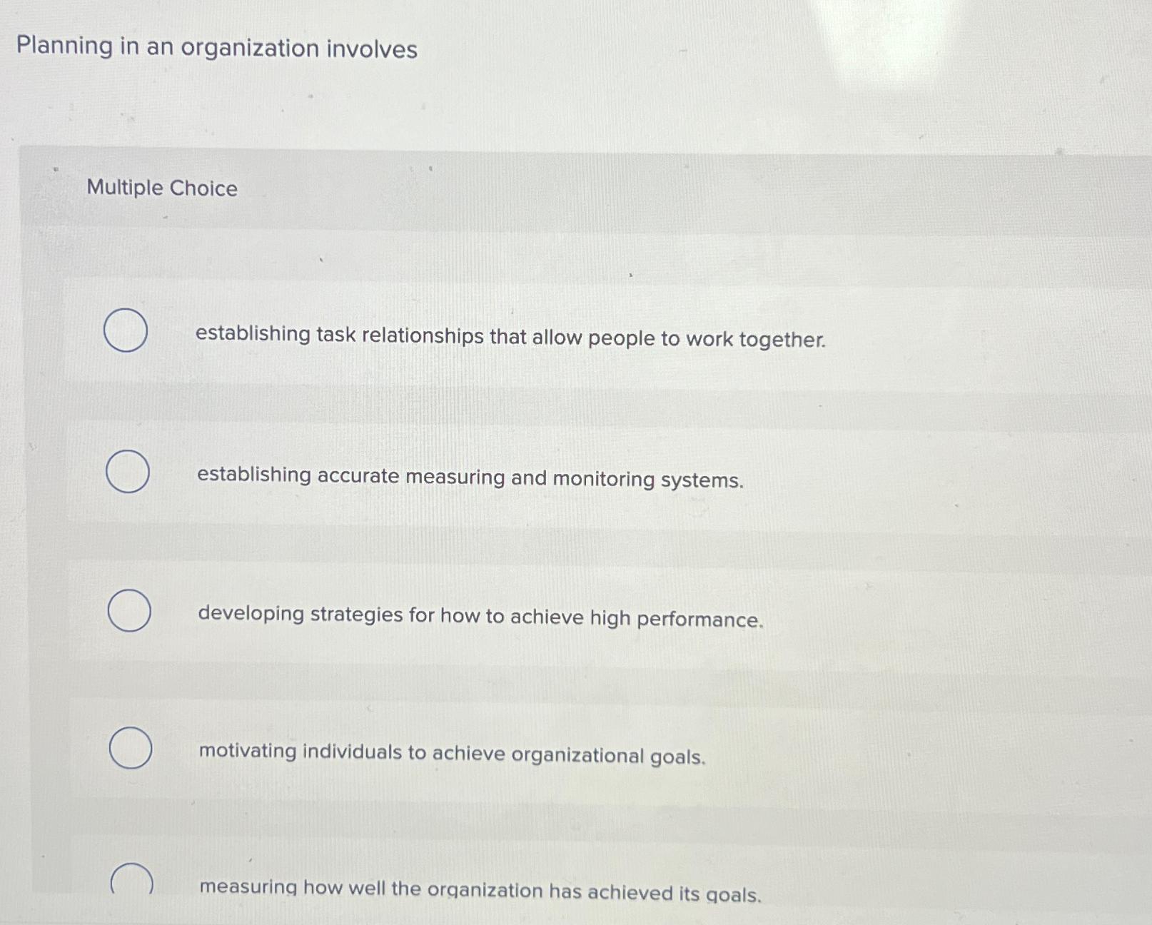 Solved Planning in an organization involvesMultiple | Chegg.com