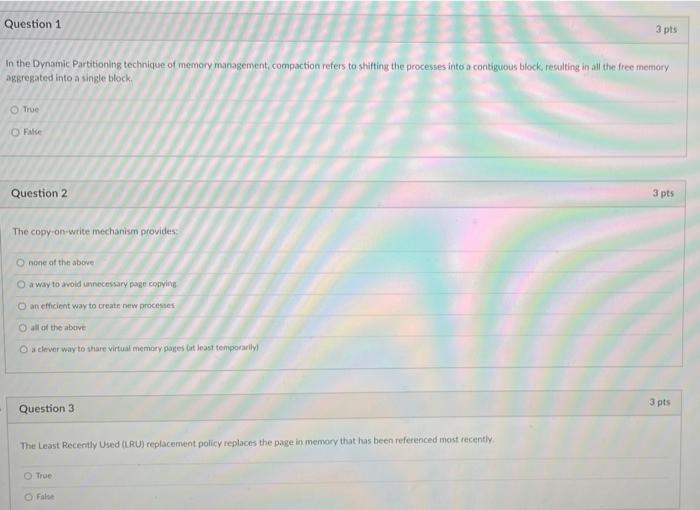 Solved Question 1 3 pts In the Dynamic Partitioning | Chegg.com