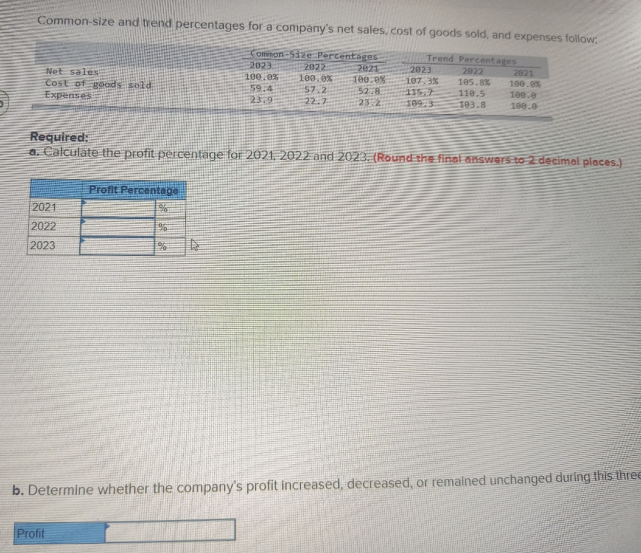 Solved Common-size and trend percentages for a company's net | Chegg.com