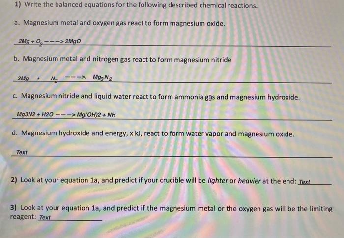 Solved 1) Write the balanced equations for the following | Chegg.com