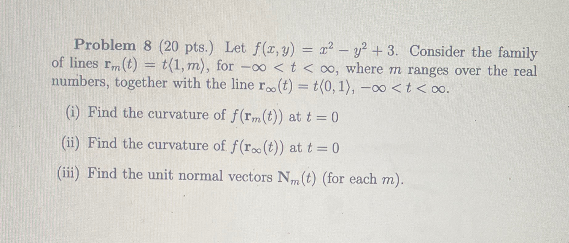 [Solved]: Problem pts.) Let f(x,y)=x^(2)-y^(2)+3. Consider