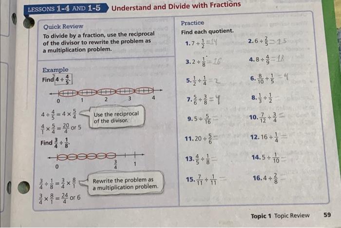 Solved LESSONS 1-4 AND 1-5 Quick Review To divide by a | Chegg.com
