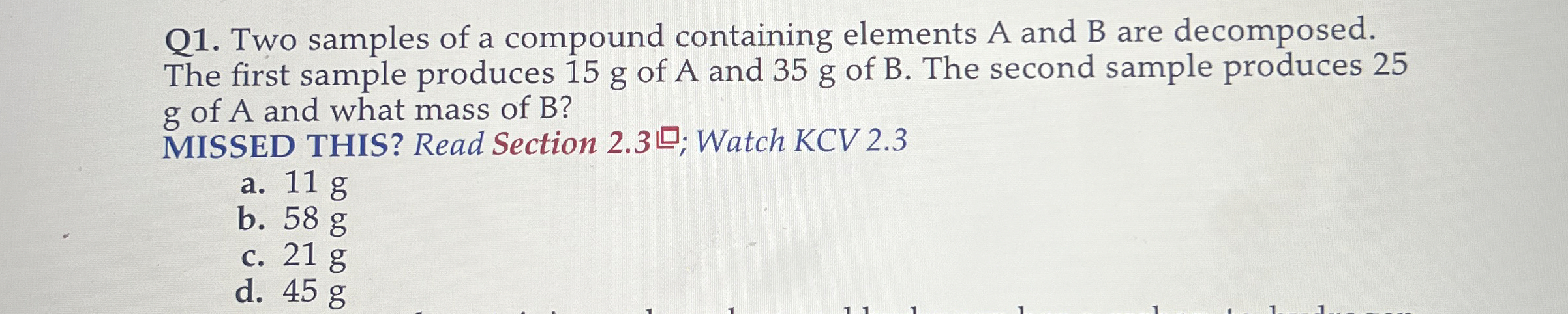 Solved Q1. ﻿Two samples of a compound containing elements A | Chegg.com